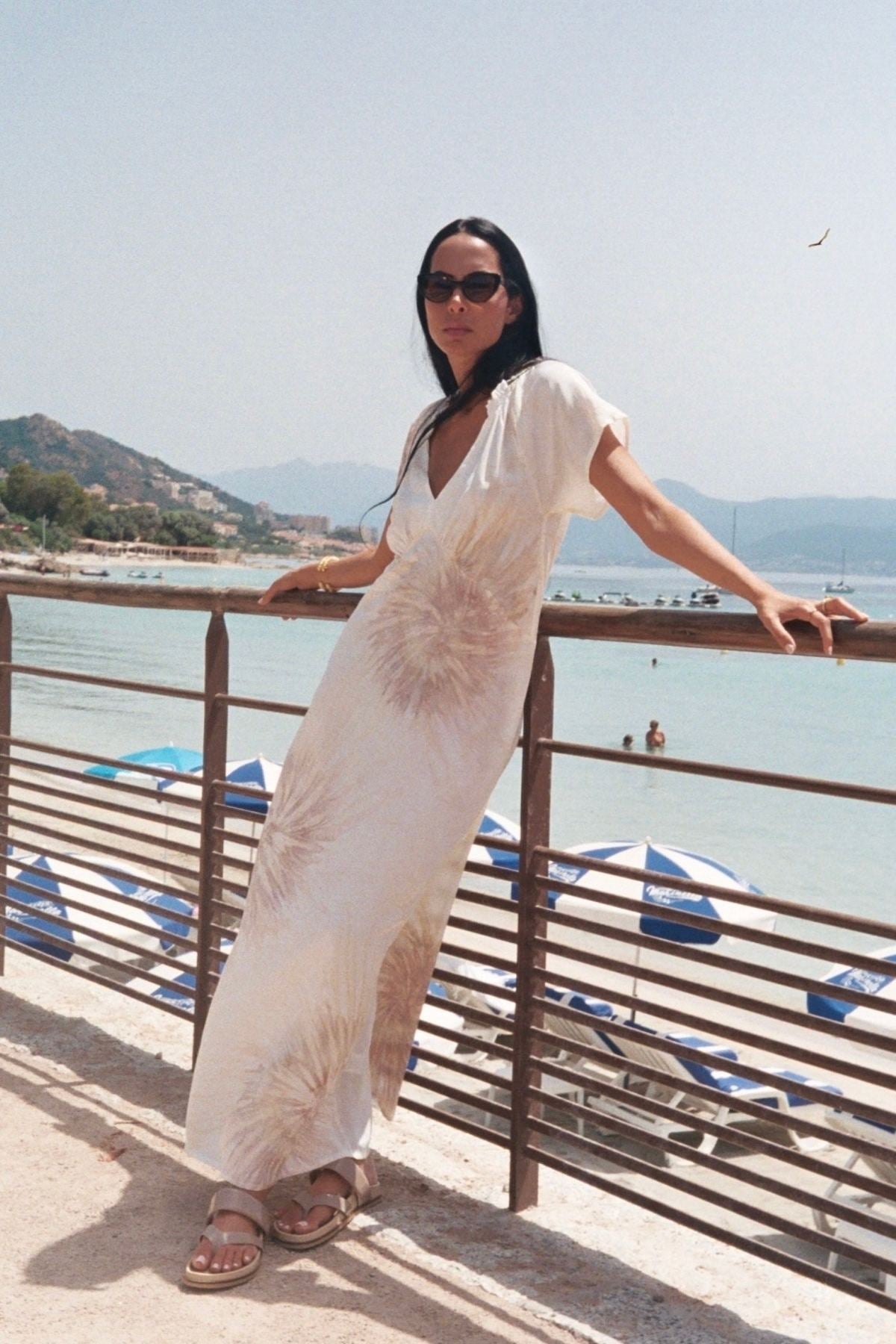 Cartwheel frill neck dress - Rosie I Seashell combo